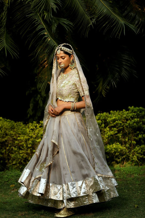 Buy - Grey gulaal ghagra set | Elan Store