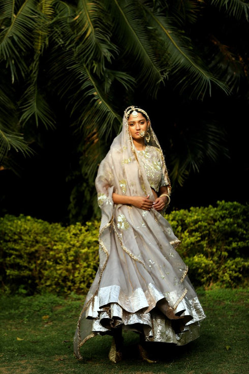 Buy - Grey gulaal ghagra set | Elan Store