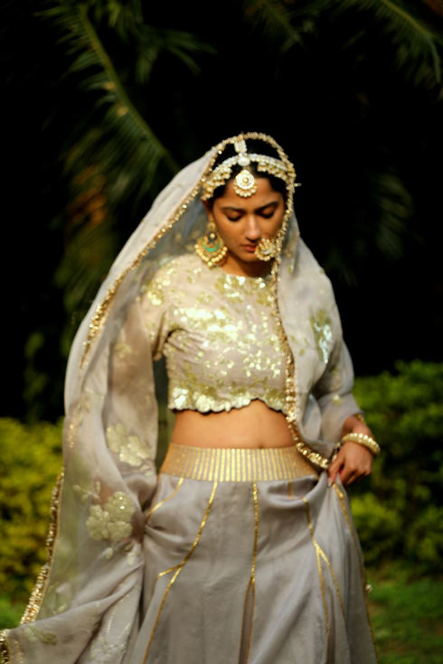 Buy - Grey gulaal ghagra set | Elan Store