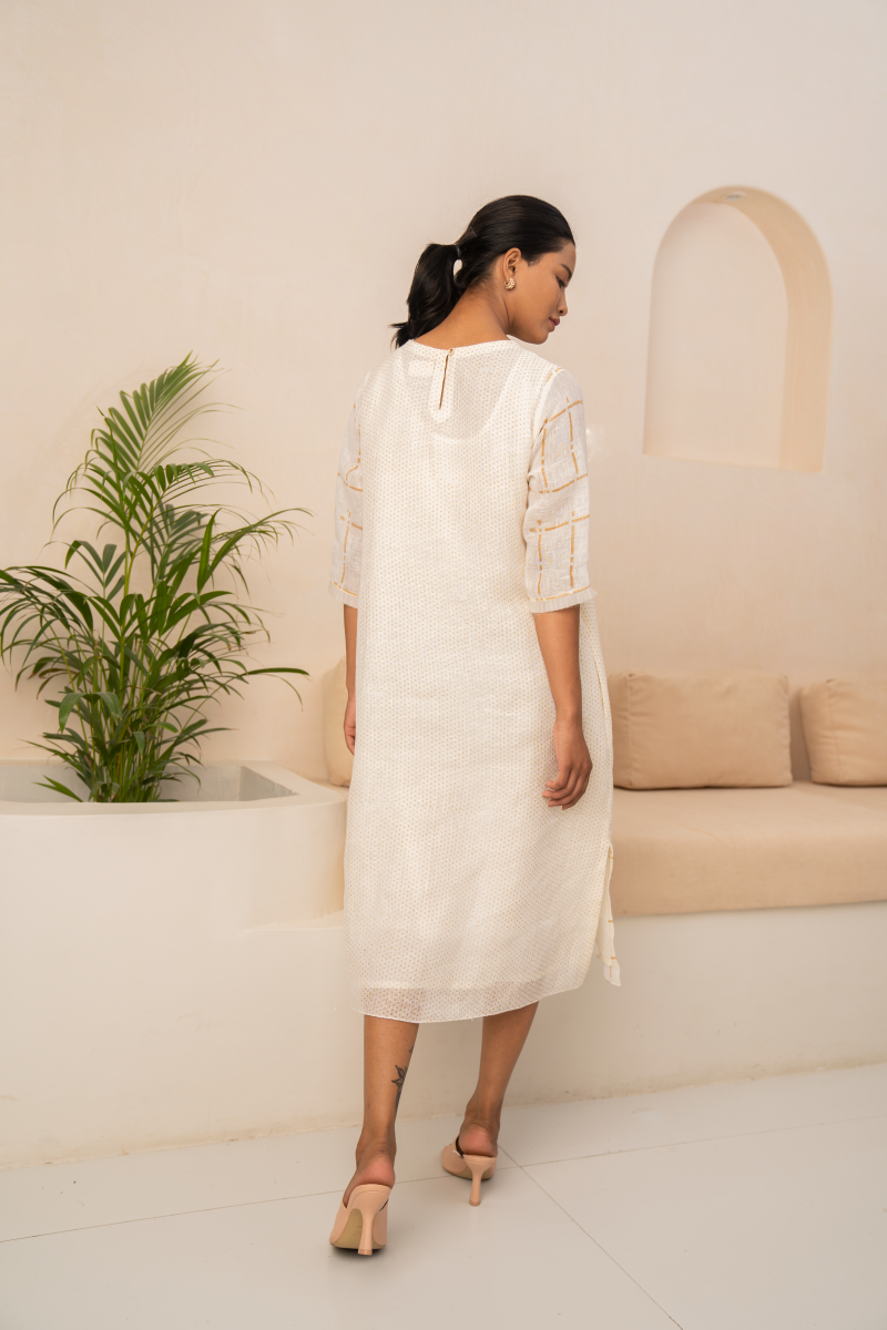 Buy - Ivory embroidered checks dress | Elan Store