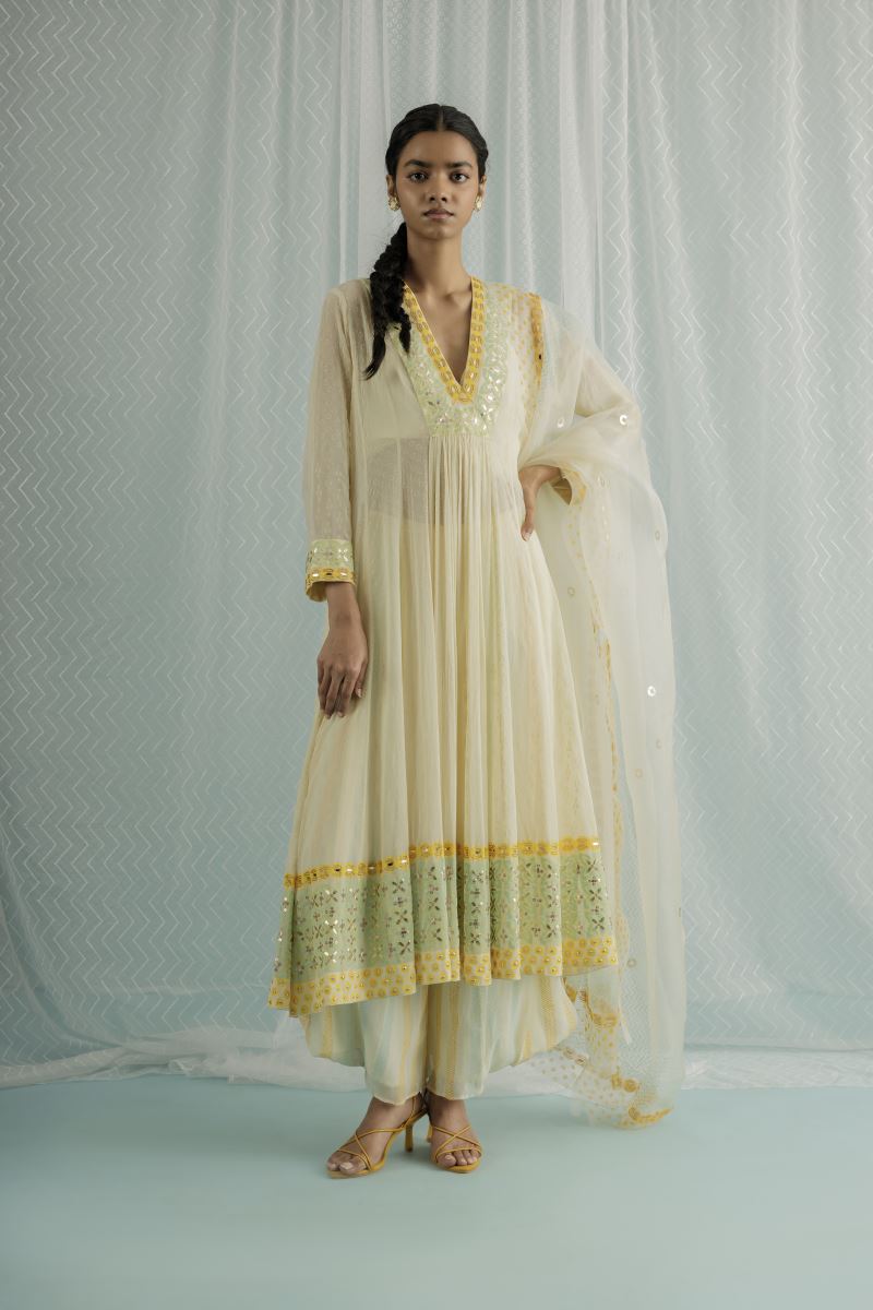 Buy - Ivory noa anarkali set | Elan Store