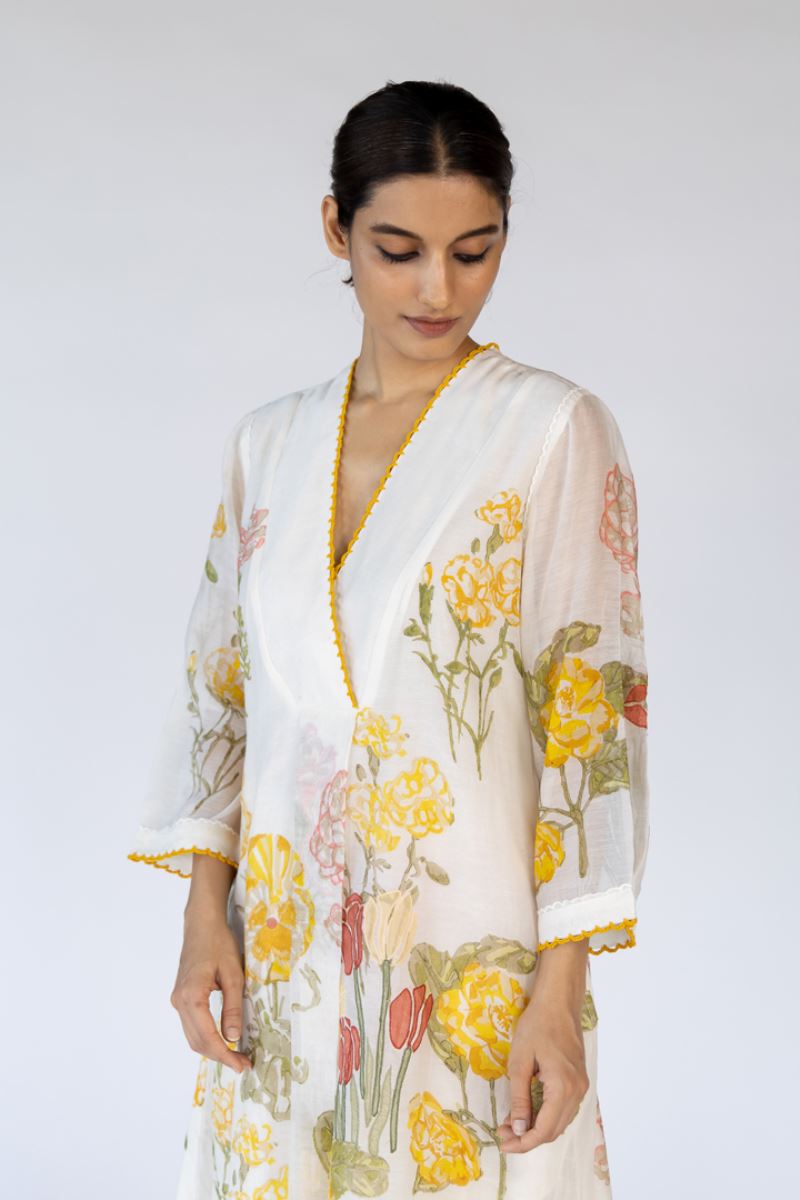 Buy - Jeanne yellow fleur tunic | Elan Store