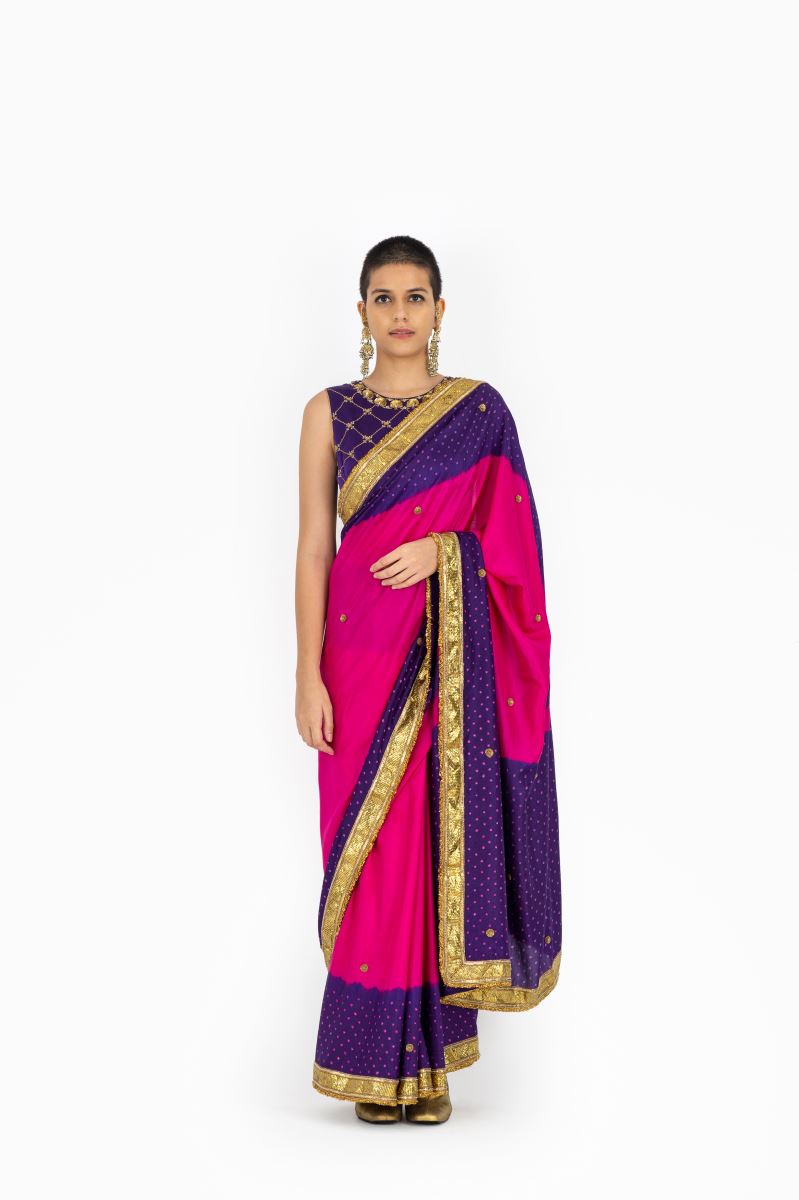 Buy - Kirti purple and rani sari | Elan Store
