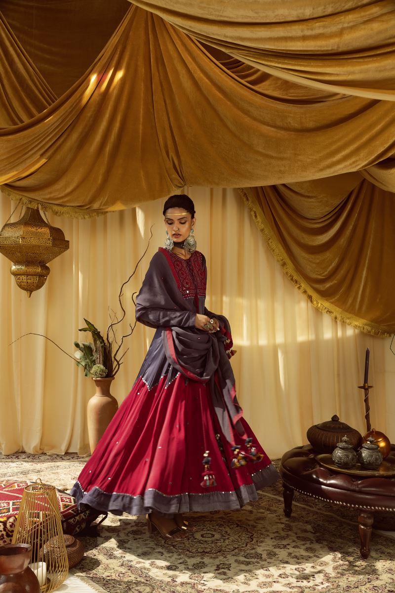 Buy - Mustard anarkali set | Elan Store