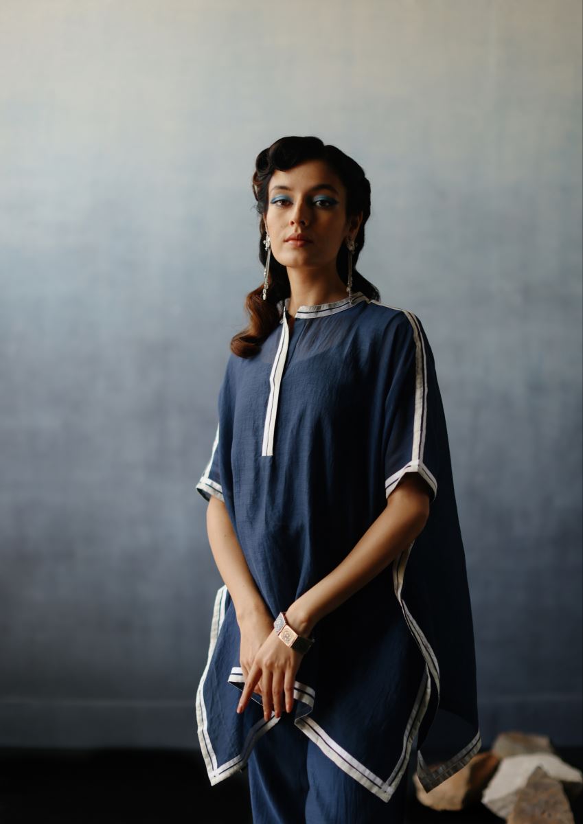 Buy - Neel blue patchwork co-ord set | Elan Store