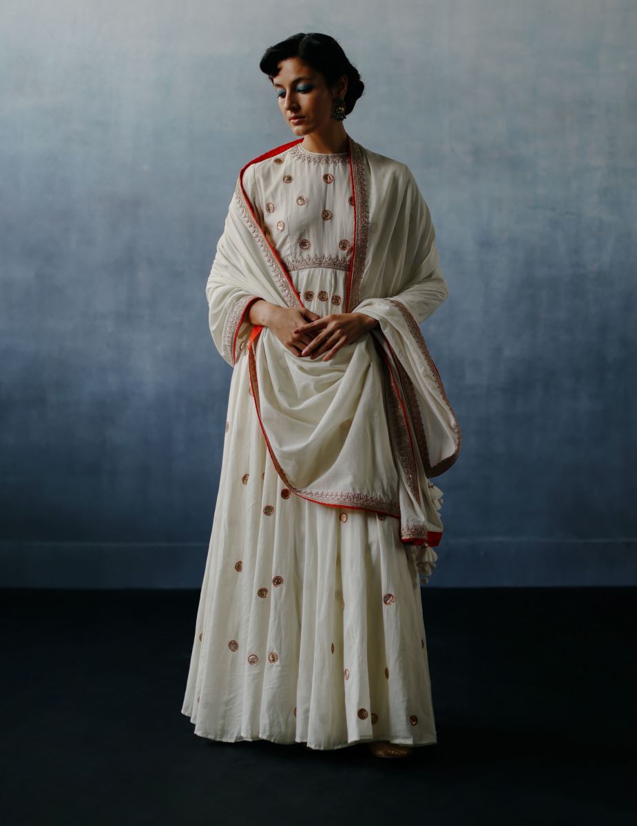 Buy - Neel white gota anarkali set | Elan Store