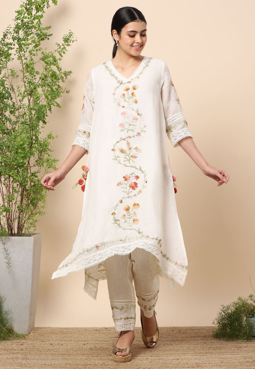 Buy - Off white summer harvest fly free tunic with pants | Elan Store