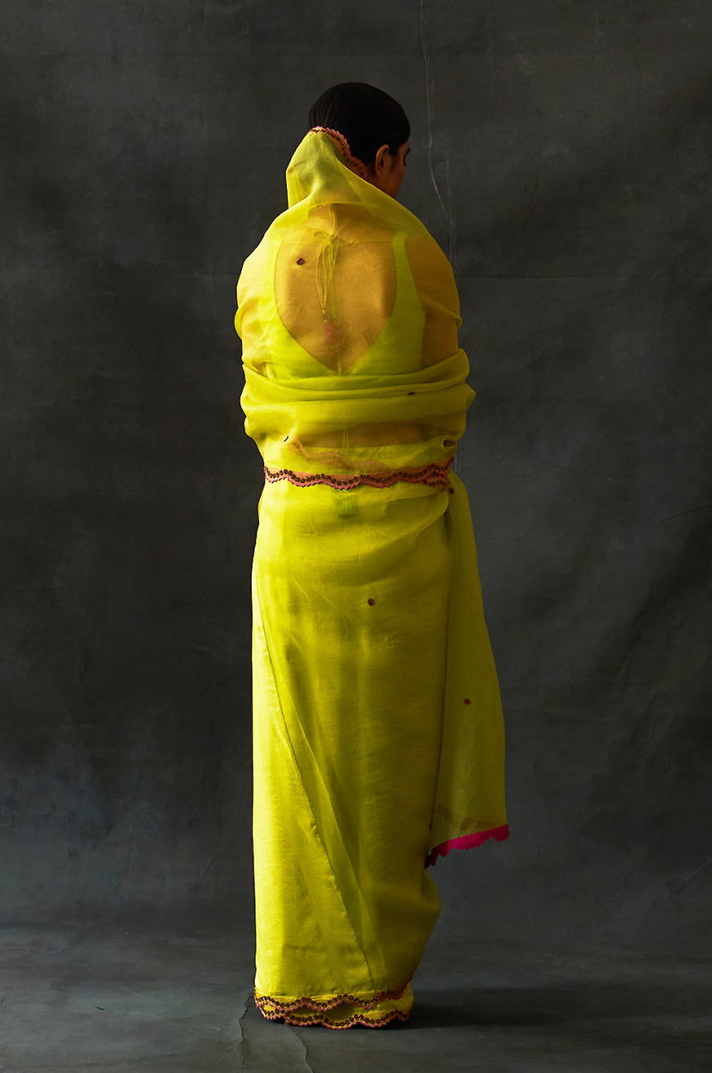 Buy - Parvaaz lime and rani sari | Elan Store