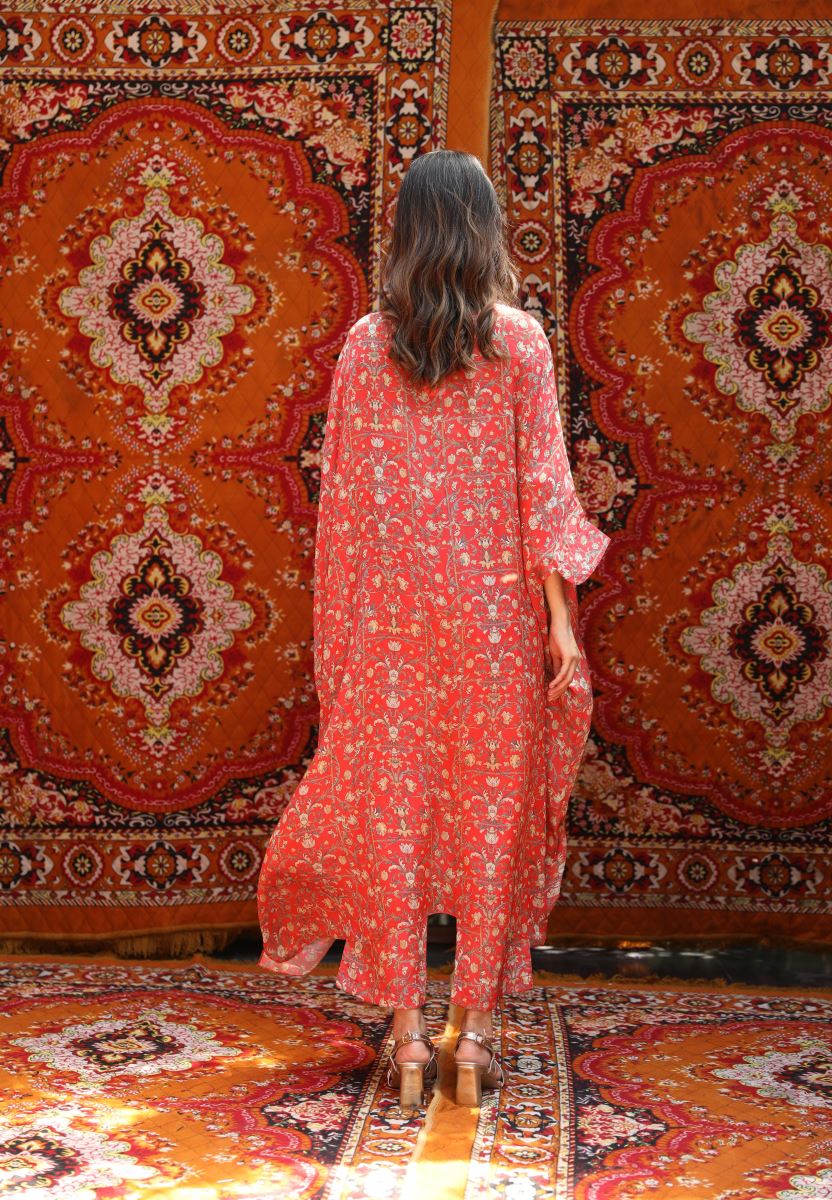 Buy - Rabat red long kaftan with pants | Elan Store