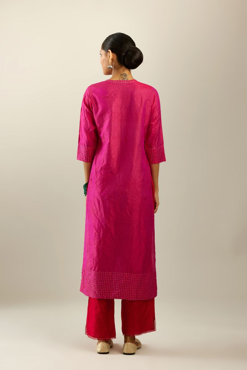 Buy - Raspberry silk hand crushed kurta set | Elan Store