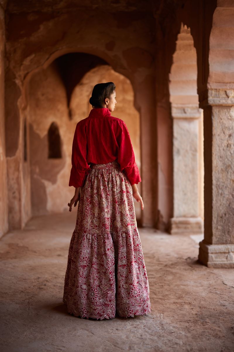 Buy - Red manjari lehenga set | Elan Store