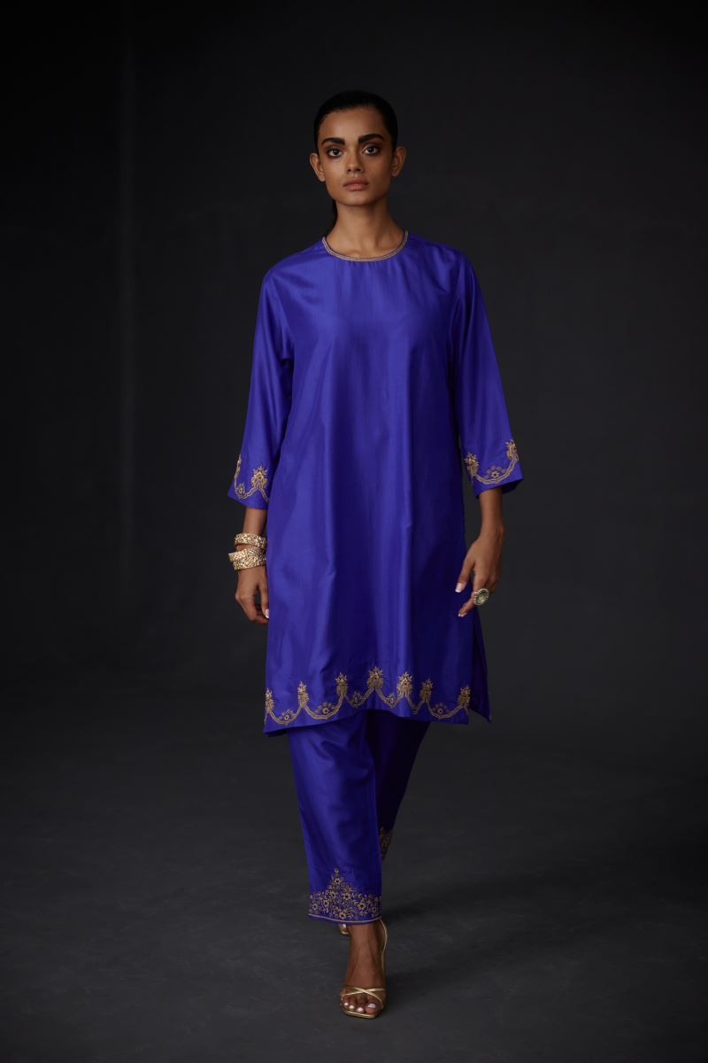 Buy - Reflect persian blue embroidered tunic with trouser-1 | Elan Store