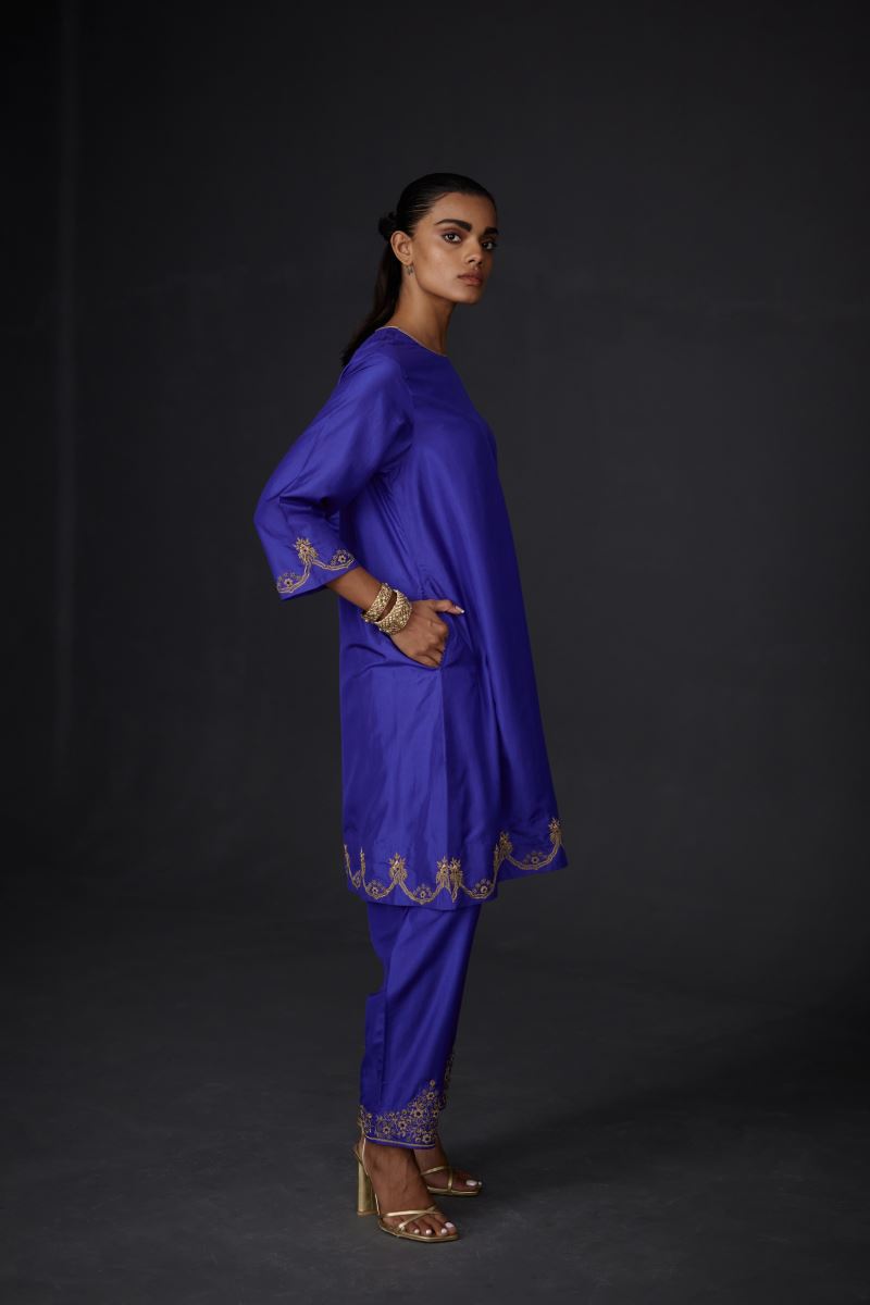 Buy - Reflect persian blue embroidered tunic with trouser-1 | Elan Store