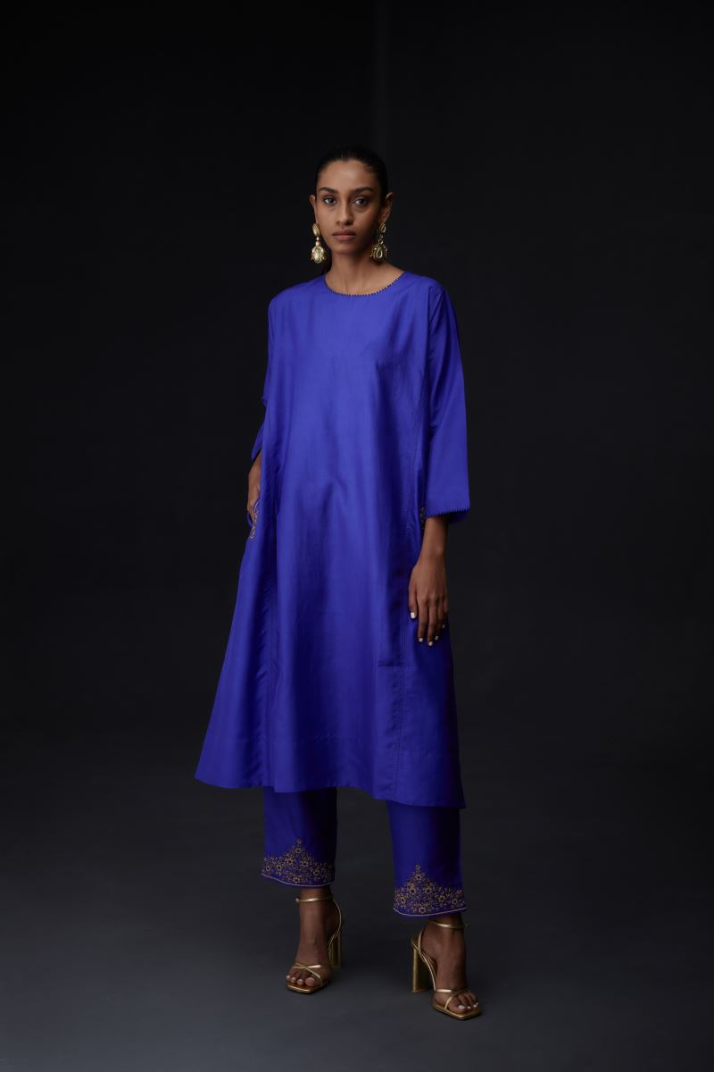 Buy - Reflect persian blue embroidered tunic with trouser-3 | Elan Store
