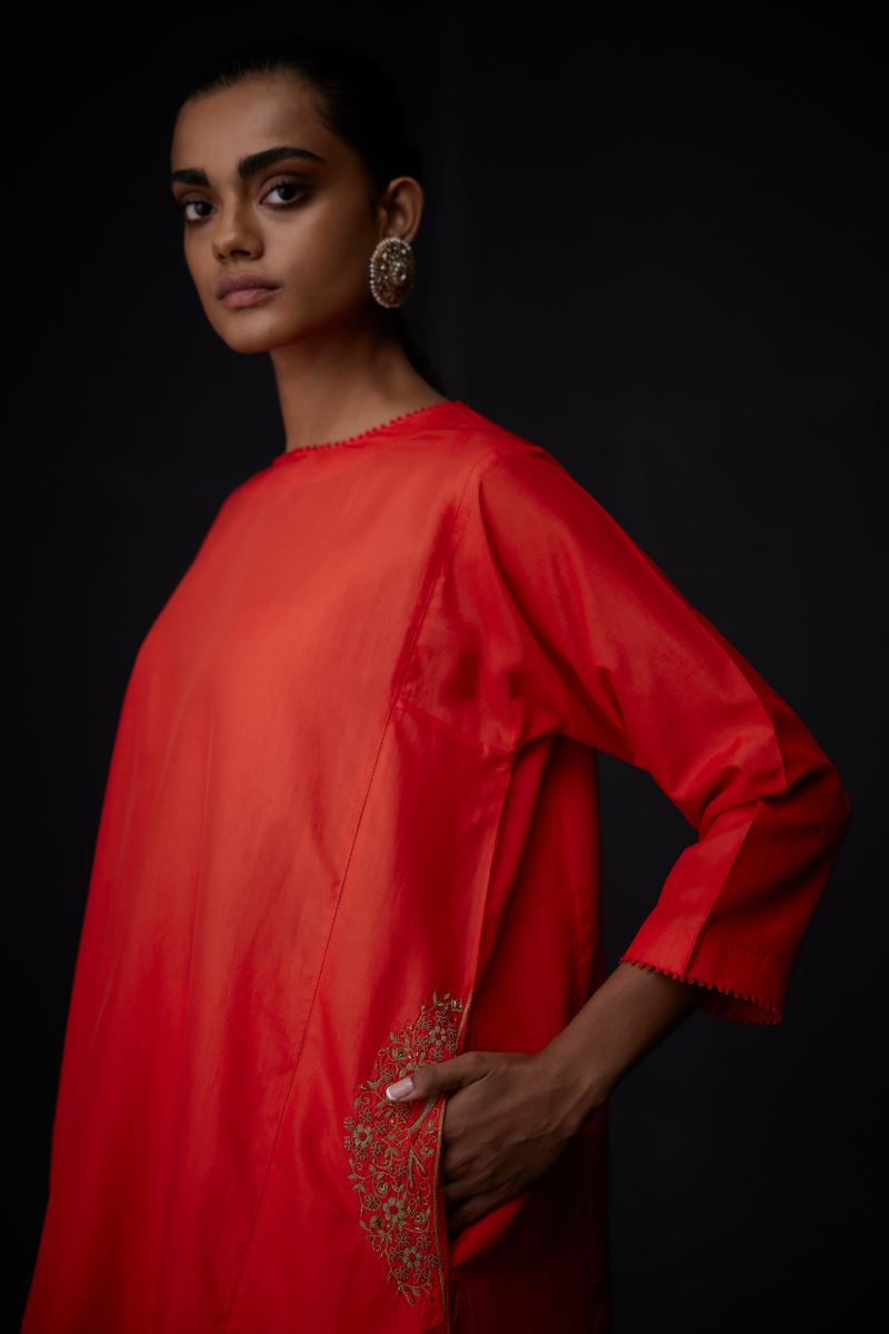 Buy - Reflect scarlet red embroidered tunic with trouser-9 | Elan Store