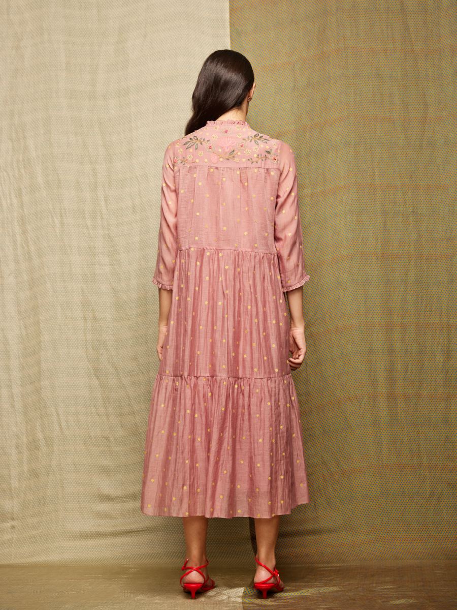 Buy - Rose blush pink small yoke dress | Elan Store