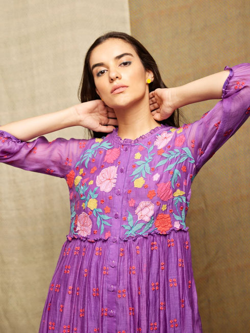 Buy - Rose purple embroidered dress | Elan Store
