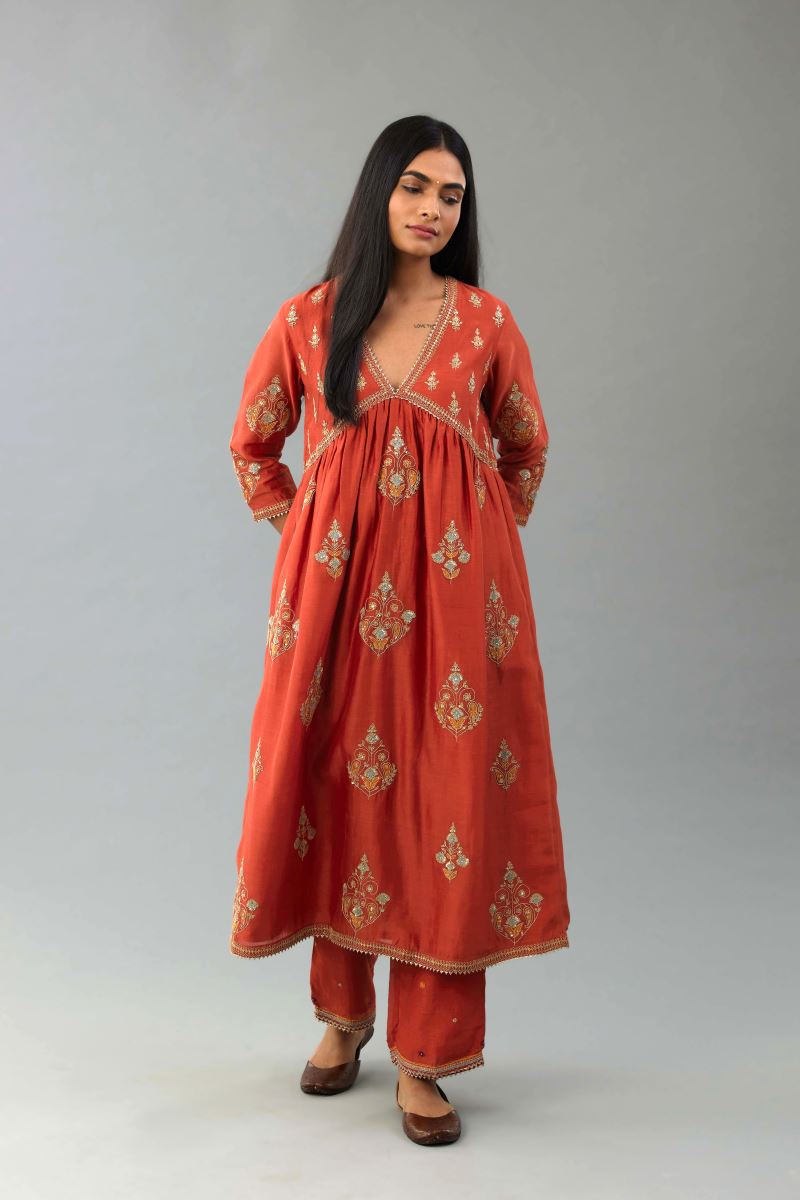 Buy - Snigdha rust kurta set | Elan Store